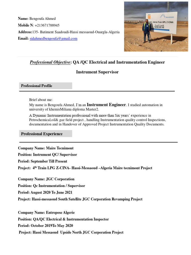 Qa QC Electrical and Instrument Engineer | PDF | Instrumentation ...