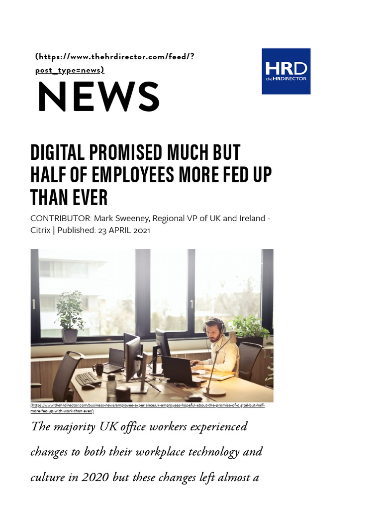Article - Digital Promised Much But Half of Employees More Fed Up Than ...