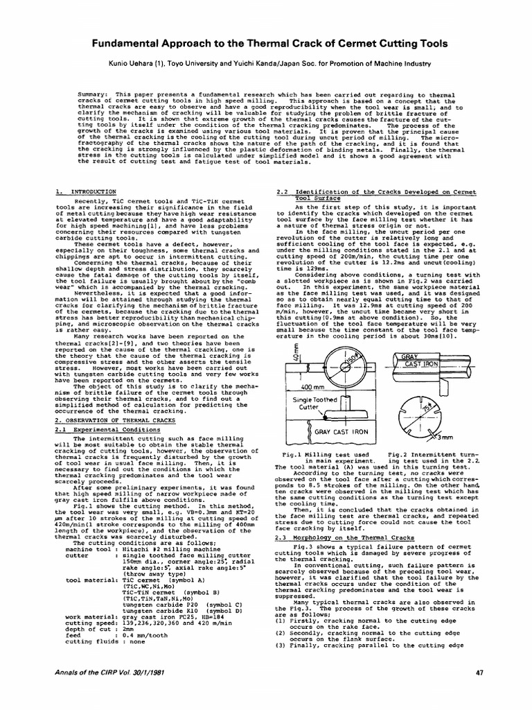 Fundamental approach to the thermal crack of cermets cutting tools ...