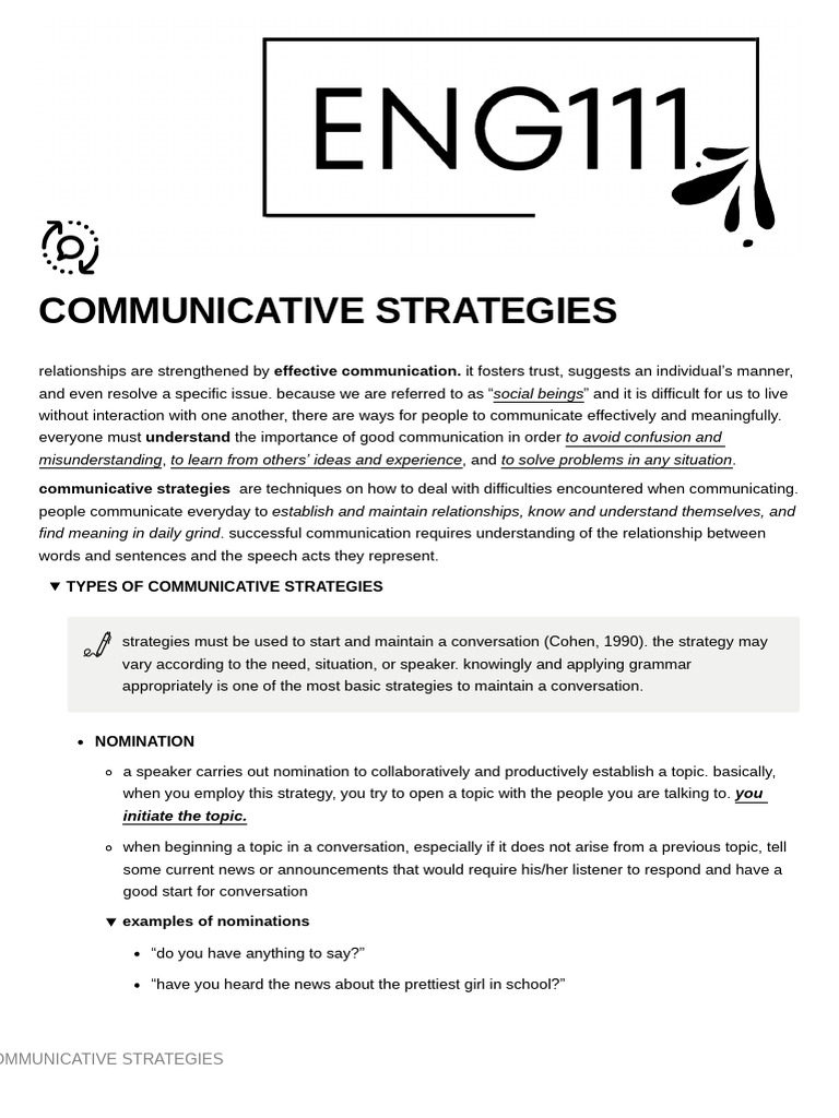 Communicative Strategies | PDF | Communication | Conversation