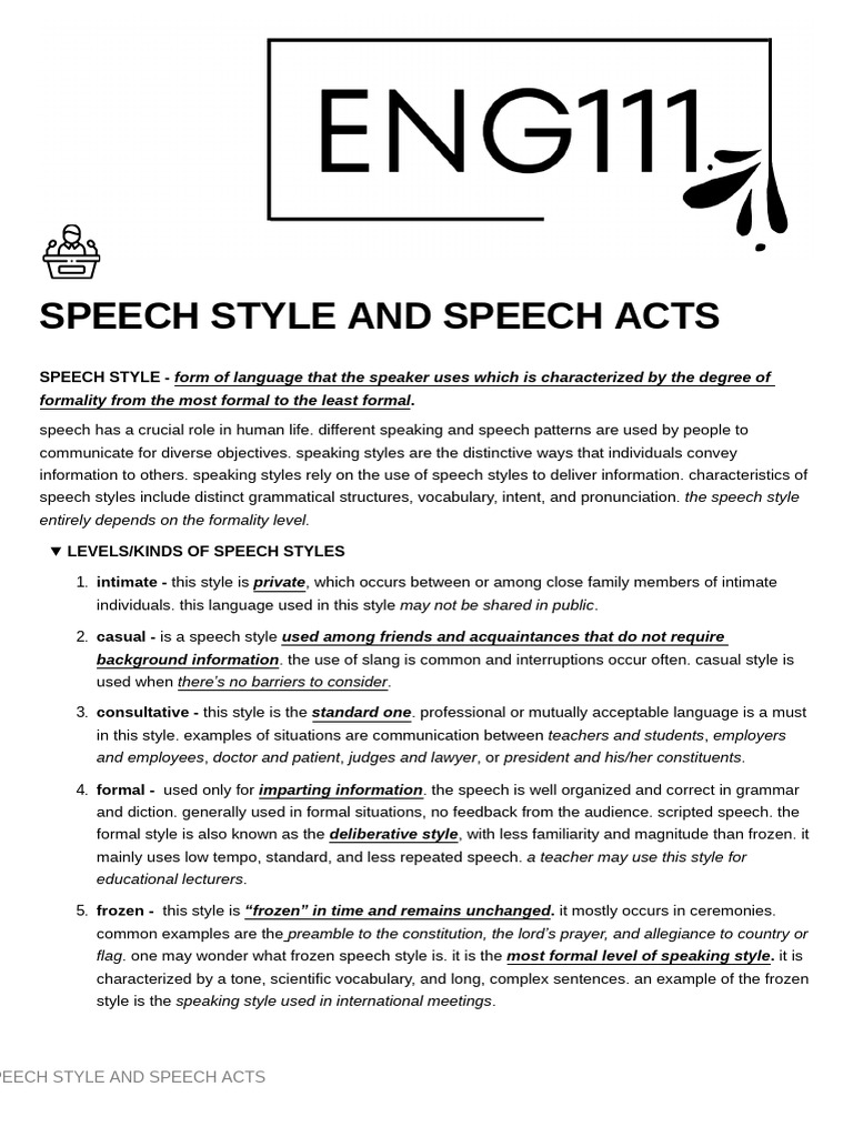 Speech Style and Speech Act | PDF | Speech | Human Communication