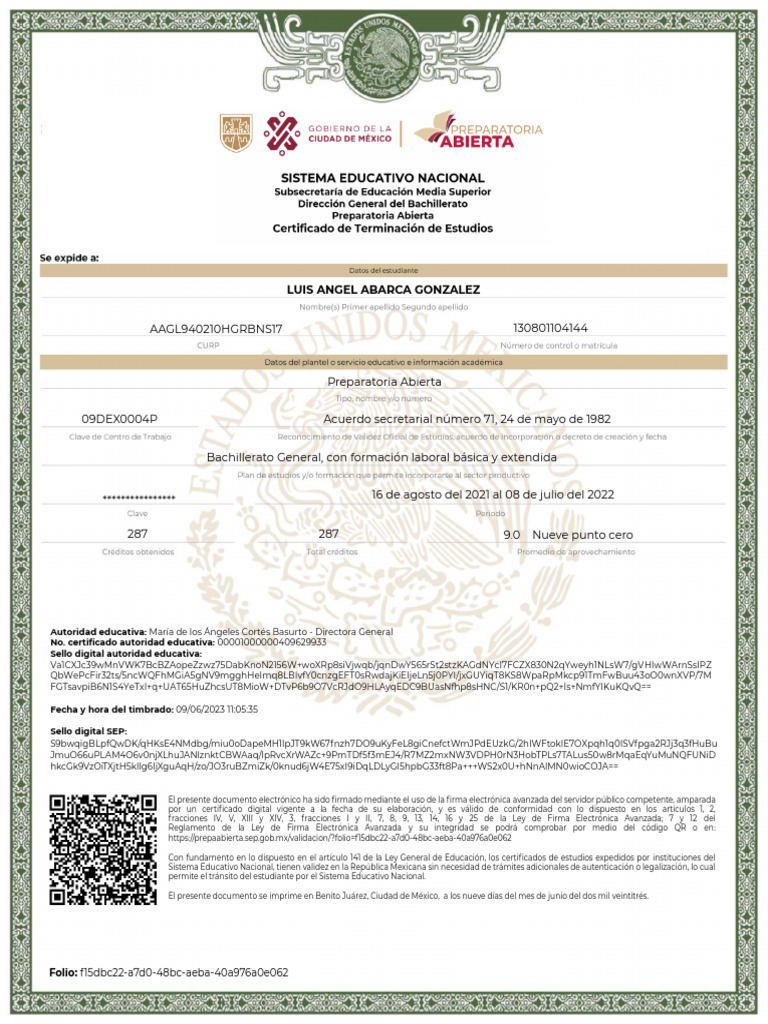 Certificado Prepa Abierta Estatal 2024 | PDF