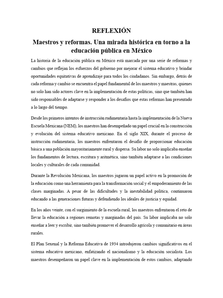 REFLEXIÓN Maestros y Reformas. Una Mirada Histórica en Torno A La ...