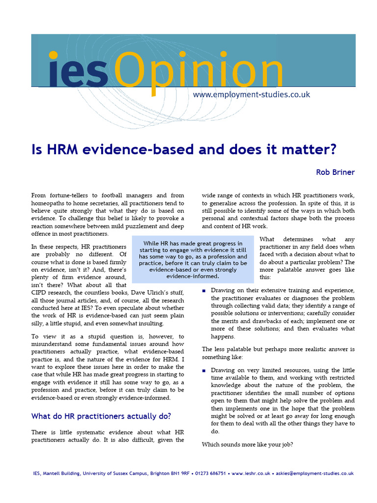 Article - Is HRM Evidence-Based and Does It Matter - Rob Briner | PDF