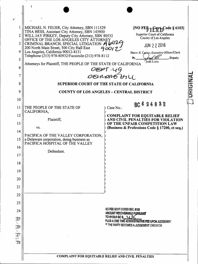 CA Sup Lax Bc624832 D129383298e285 Complaint For Equitable Relief and Civil Penalties | PDF