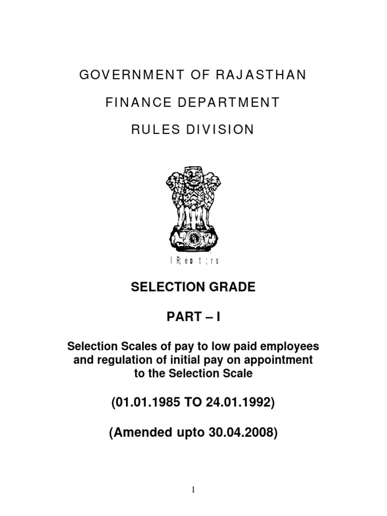 Selection Grade Rules For Rajasthan Employees | PDF