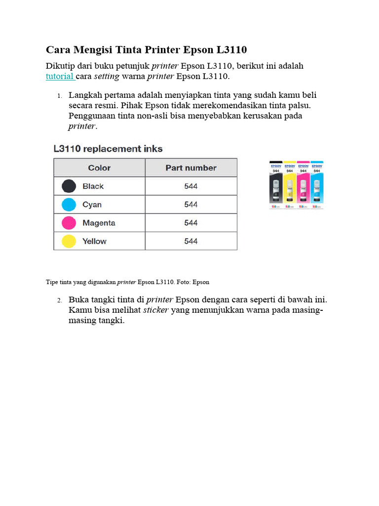 Cara Mengisi Tinta Printer Epson | PDF Cara Mengisi Tinta Printer Epson | PDF