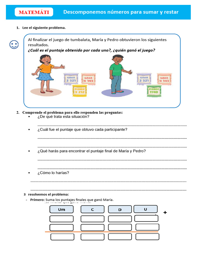 D2 A1 FICHA MAT. Descomponemos Números para Sumar y Restar | PDF D2 A1 FICHA MAT. Descomponemos Números para Sumar y Restar | PDF