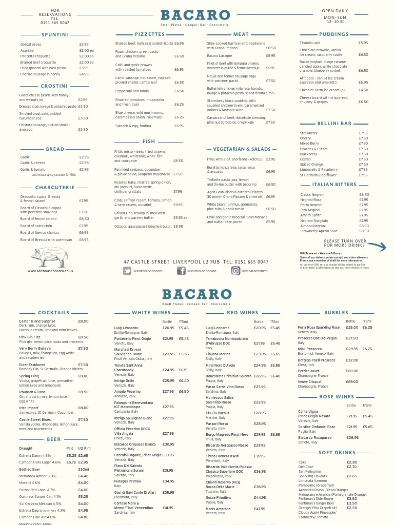 Bacaro Alc Menu 14.05.21 | PDF | Pesto | Sausage