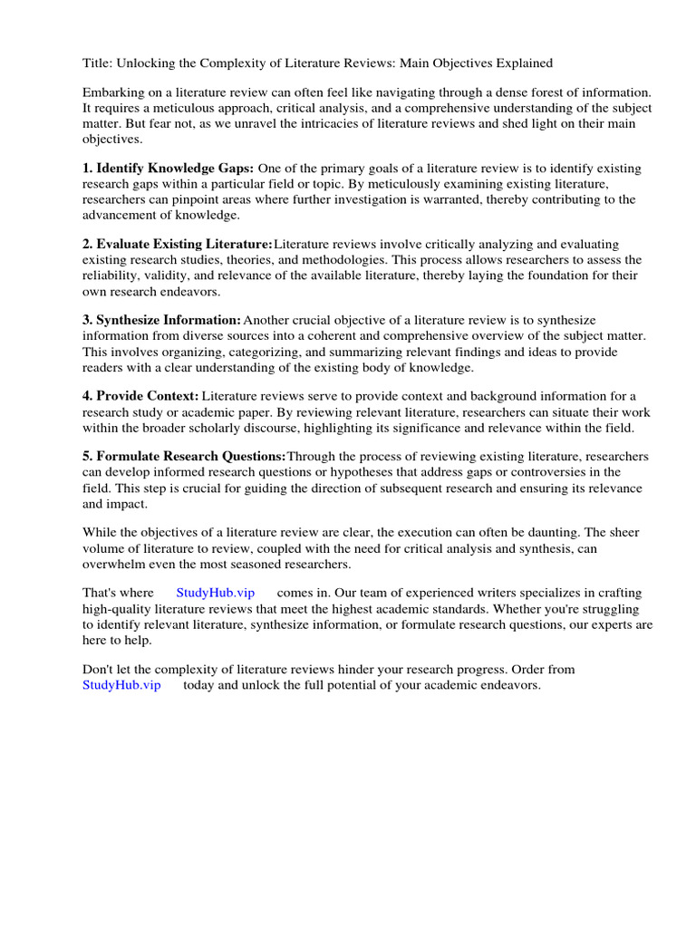 Main Objectives of Literature Review | PDF | Literature Review ...