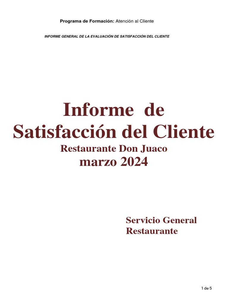 Informe de Satisfacción Del Cliente | PDF | La satisfacción del cliente | Cliente