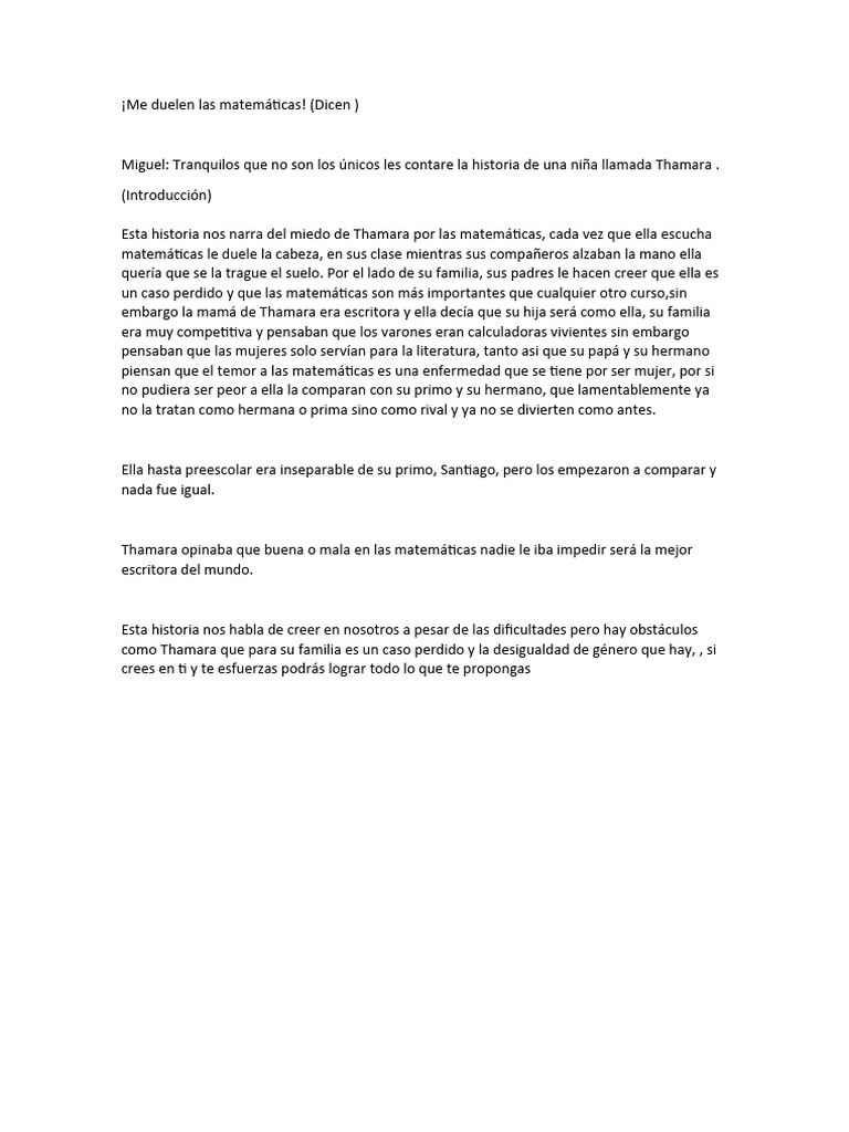 Thamara y su lucha con las matemáticas | PDF