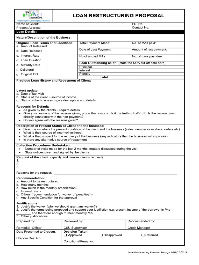 Loan Restructuring Proposal Template | PDF | Loans | Interest