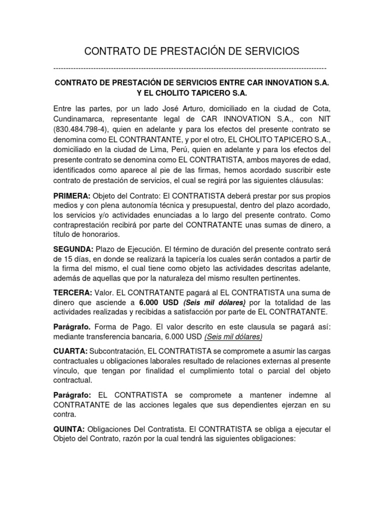 Contrato de Prestación de Servicios | PDF | Servicio al Cliente