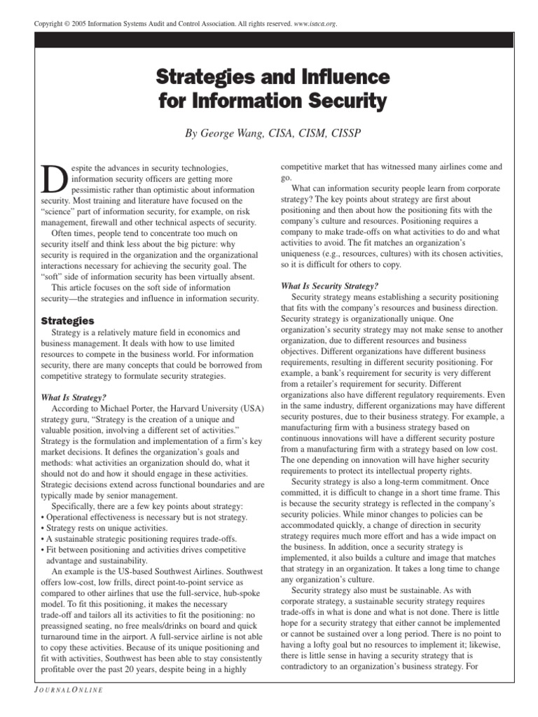 Strategies and Influence For Information Security | PDF | Strategic ...