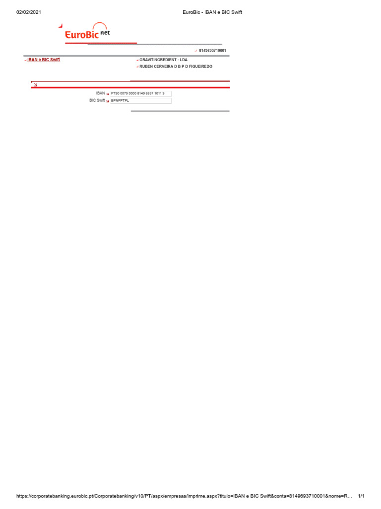EuroBic - IBAN e BIC Swift | PDF