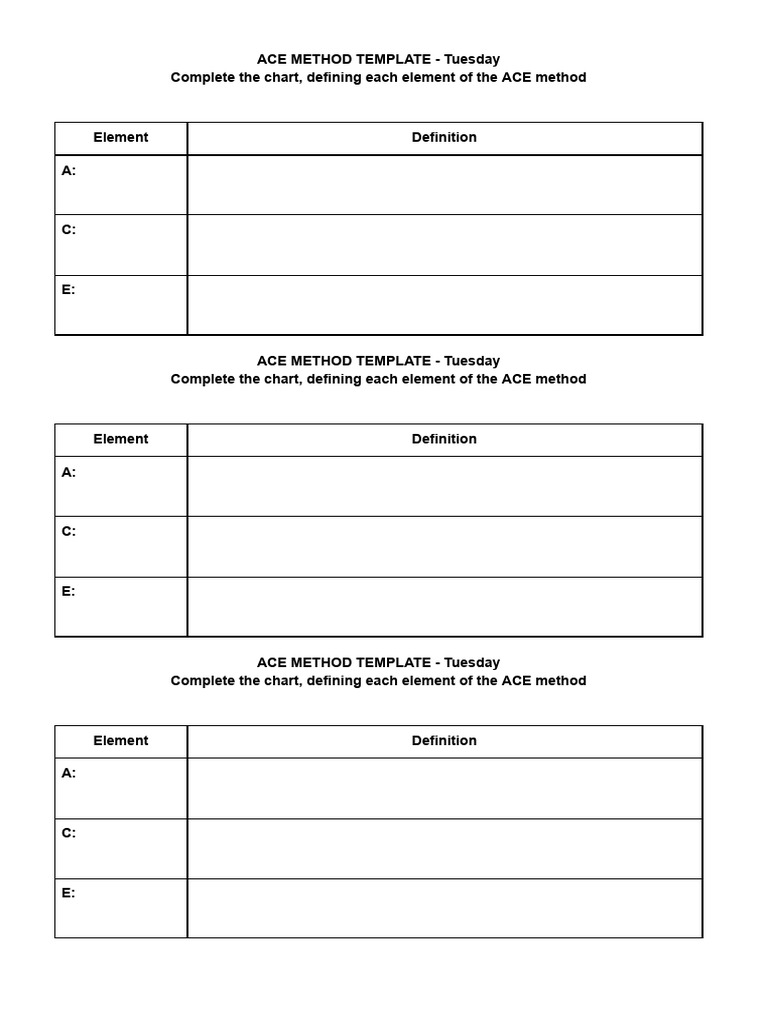ACE METHOD TEMPLATES - Week 2 | PDF