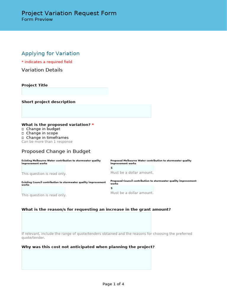 Project Variation Form | PDF