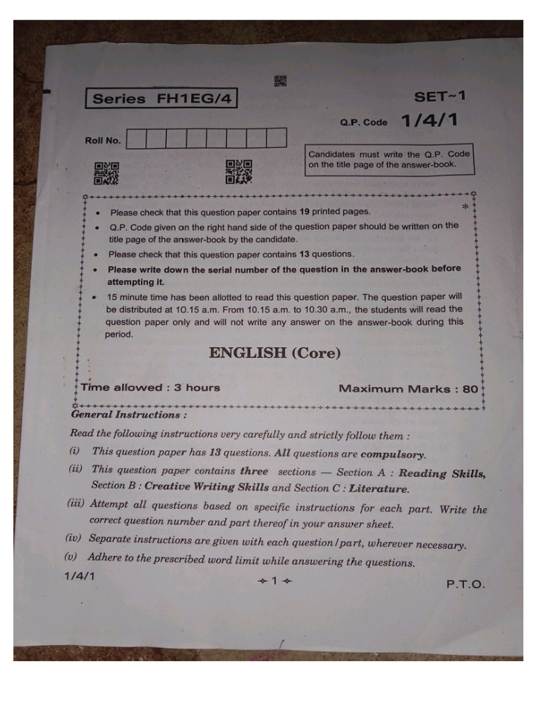 English Paper 12th Board Exam | PDF