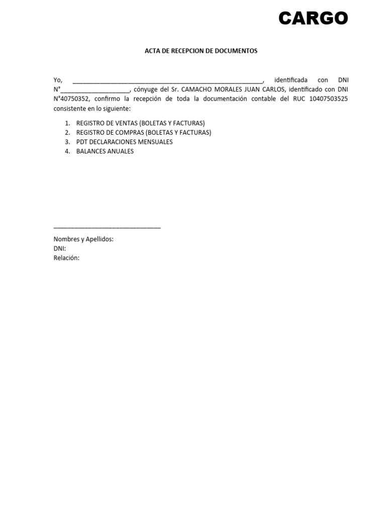 Acta de Recepcion de Documentos | PDF