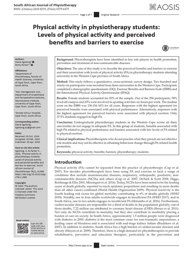 Physical Activity in Physiotherapy Students Levels | PDF | Physical ...