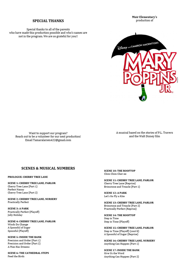Muir Elementary's Mary Poppins Production | PDF | Songs Written | Musicals