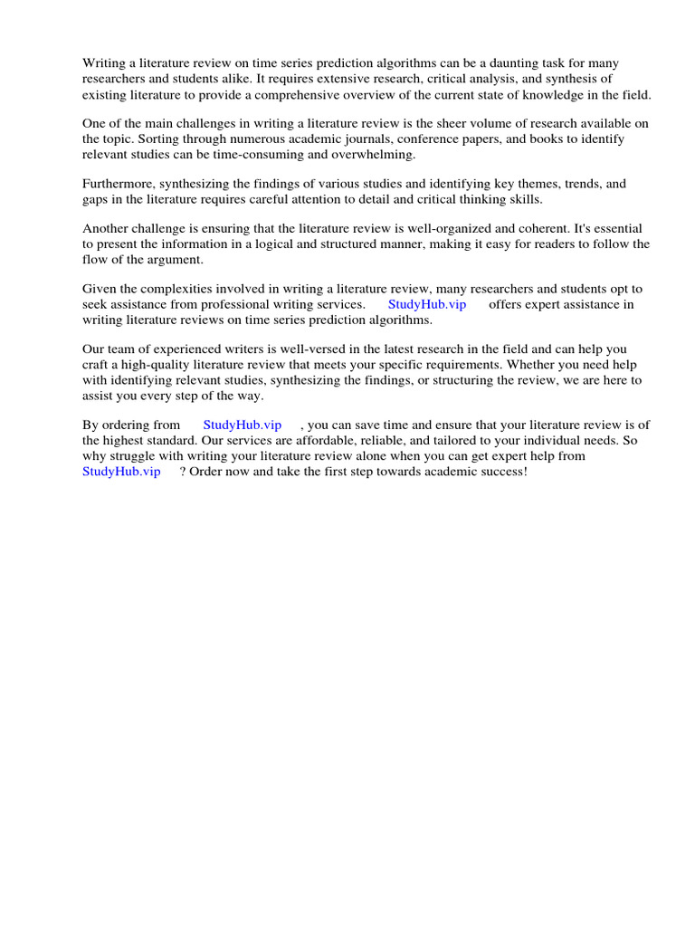 Time Series Prediction Algorithms Literature Review Pdf Predictive Analytics Time Series