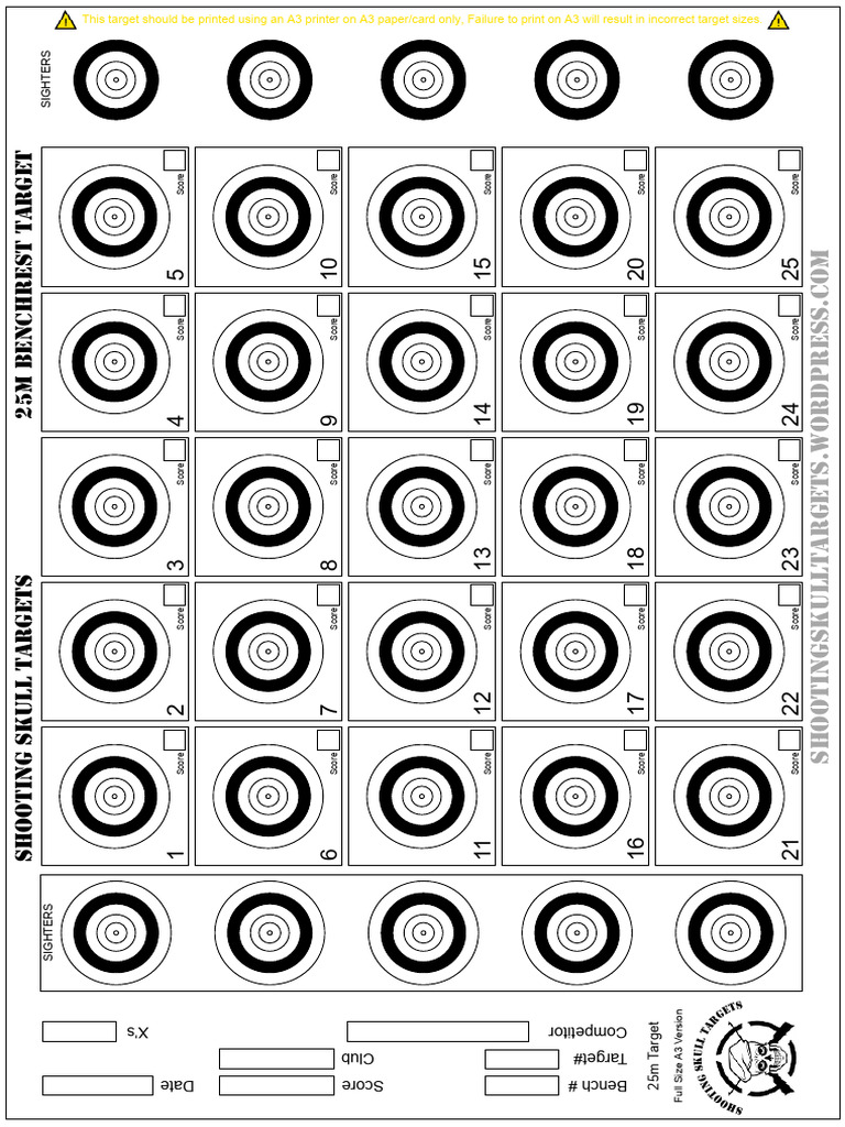 A3 Printable 25m Benchrest Target | PDF