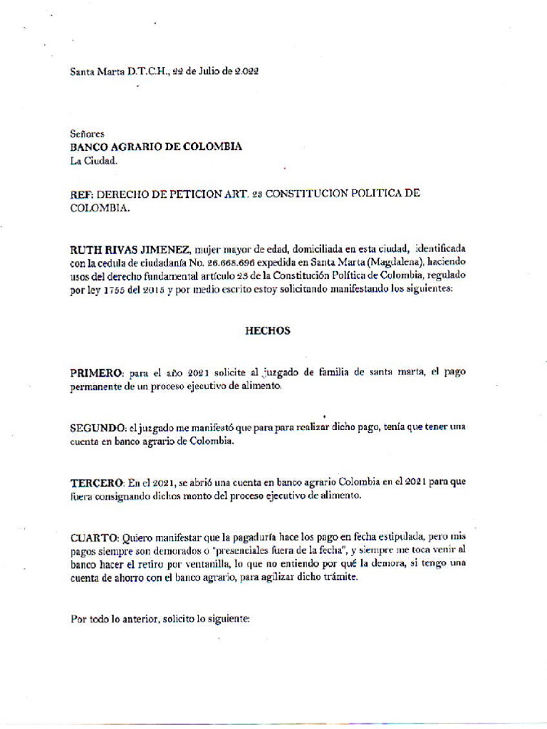 Derecho de Peticion Ruth Rivas | PDF