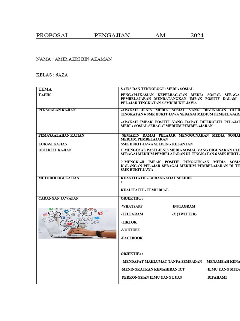 Contoh Proposal Pengajian Am 2024 | PDF