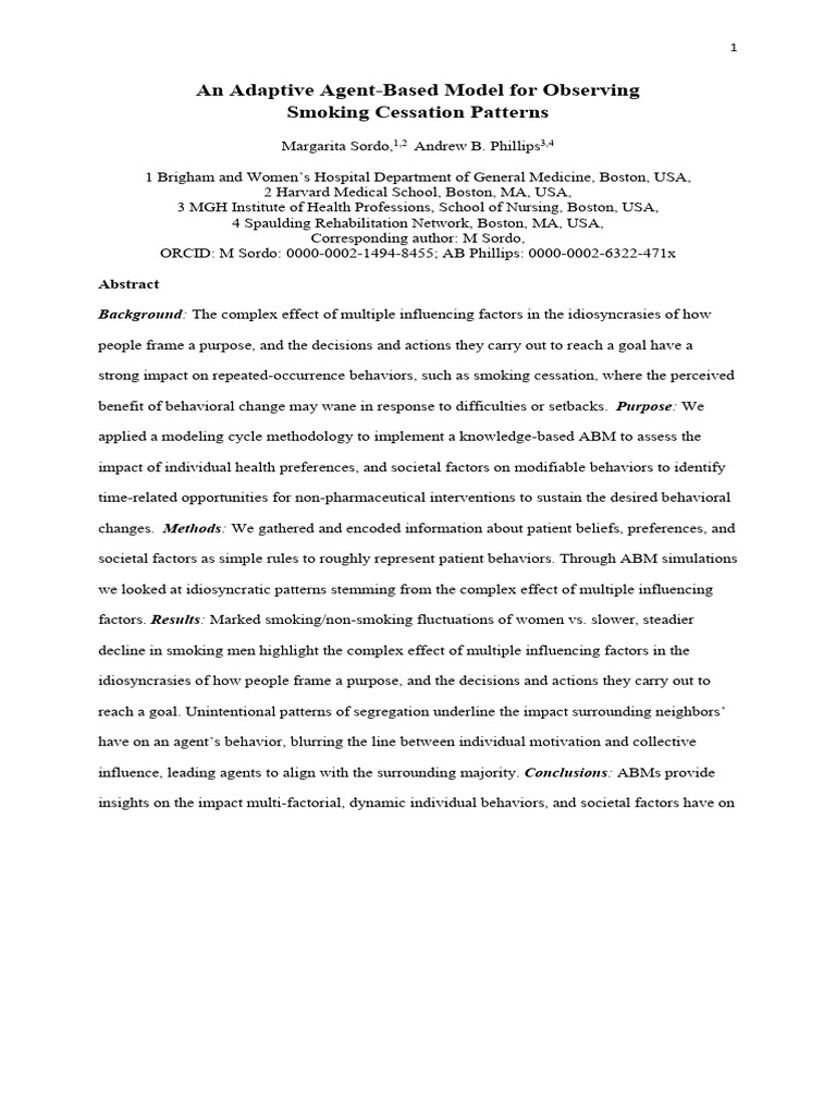 An Adaptive ABMfor Observing Smoking Cessation Patterns | PDF ...