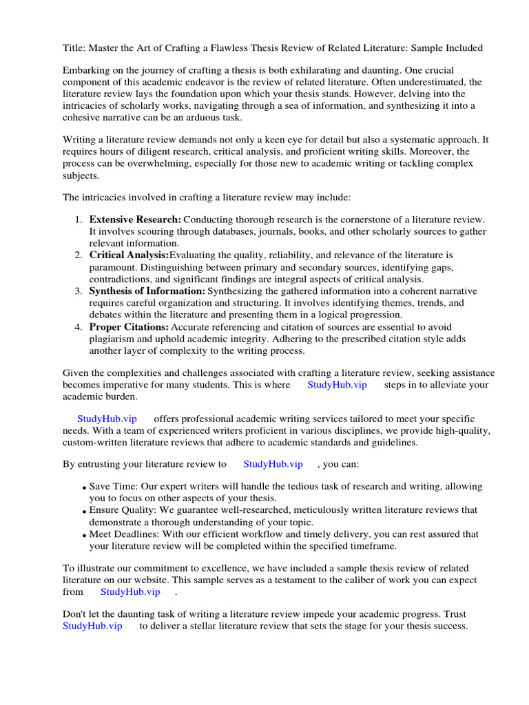 Thesis Review of Related Literature Sample | PDF | Thesis | Essays