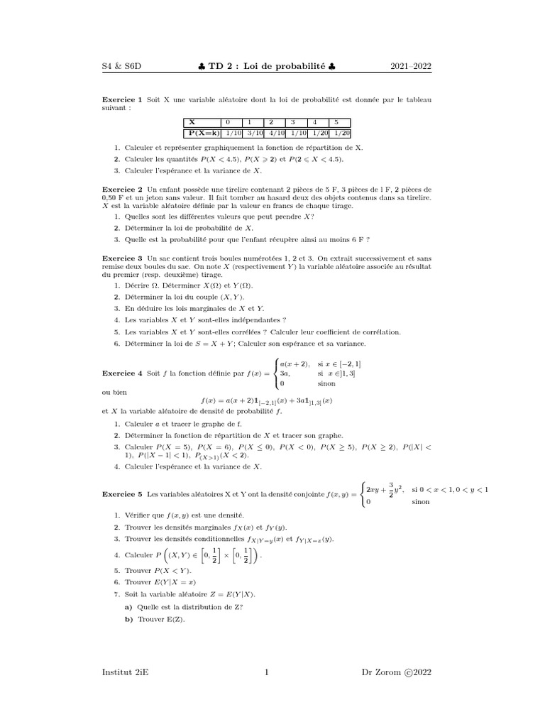 Td2 Proba Stat s4 s6d B 21 22 | PDF