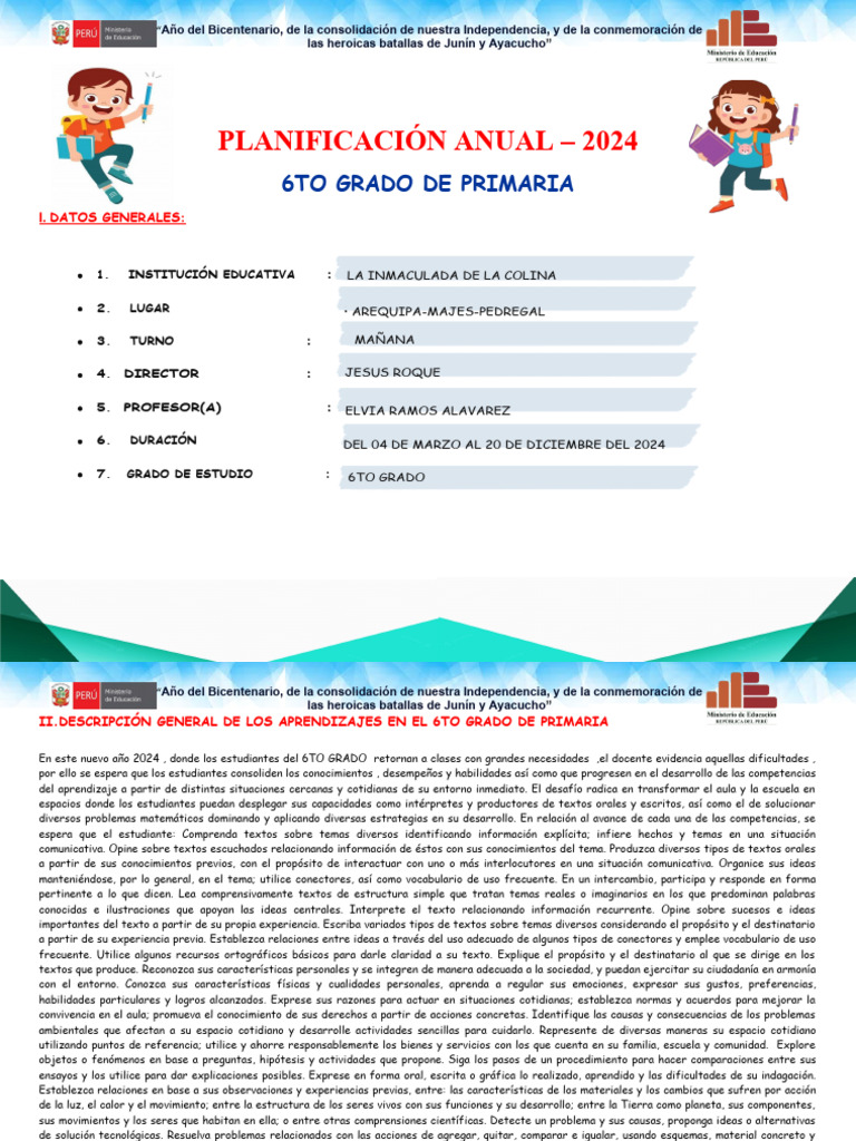 Planificación Anual 6to Grado 2024 | PDF | Números | División (Matemáticas)