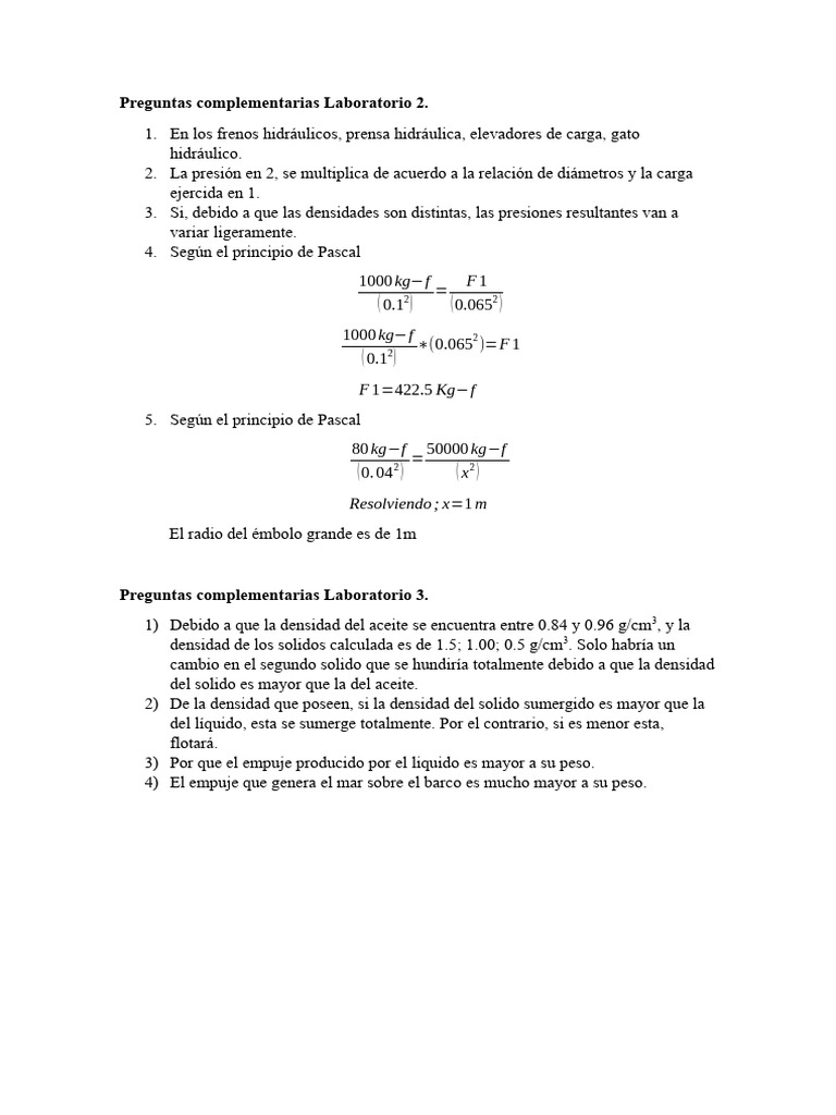 Preguntas Complementarias Laboratorio 2 y 3 . DÍAZ RICHARD | PDF