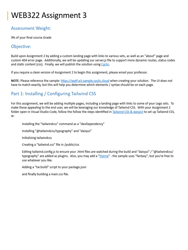WEB322 Assignment 3 | PDF | Software | World Wide Web