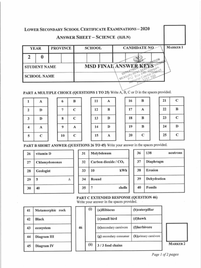 2020 LSSCE MARKING KEYS SCI & SOC SCI | PDF