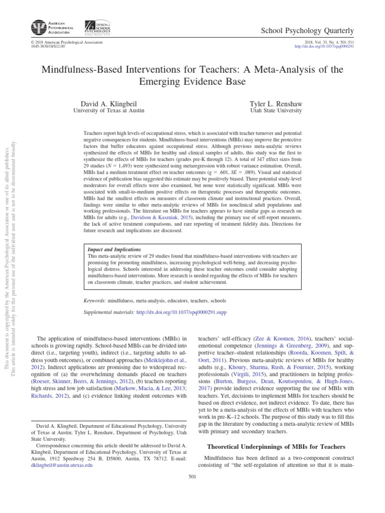 Mindfulness Based Interventions For Teac | PDF | Mindfulness | Meta Analysis