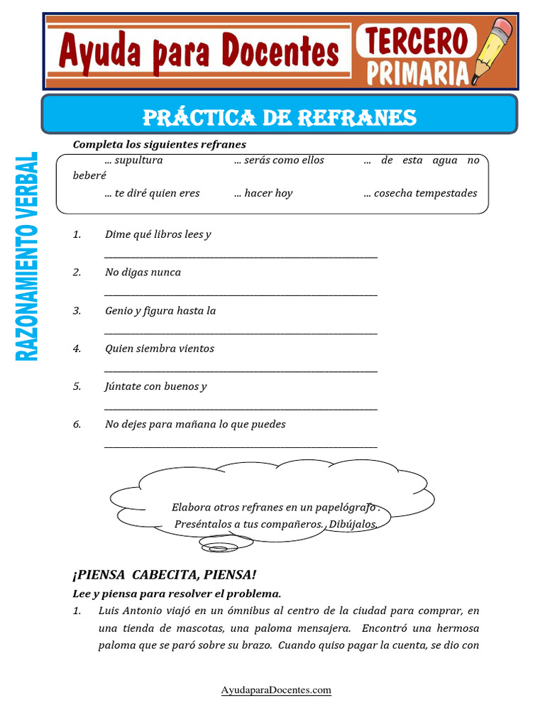 Refranes y actividades para tercer grado | PDF