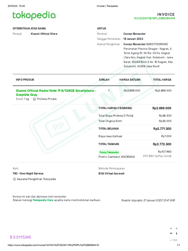 Invoice - Tokopedia | PDF