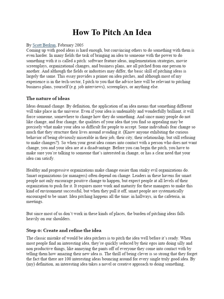 How To Pitch An Idea | Download Free PDF | Thought | Job Interview