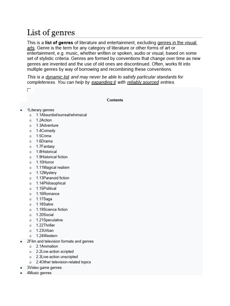 List of Literary Genres | PDF | Saga | Fantasy