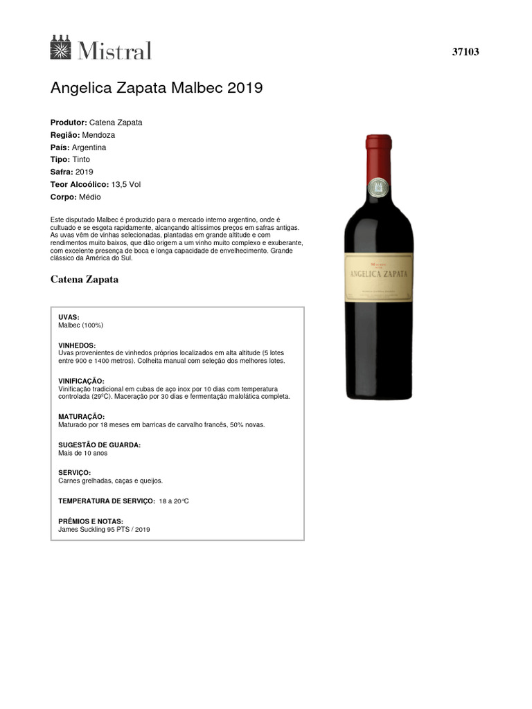 Ficha - Tecnica - 37103 - Angelica Zapata Malbec 2019 Catena Zapata | PDF