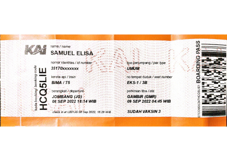 Samuel Elisa - Boarding Pass Mobilisasi MSIB 3 - Kereta | PDF