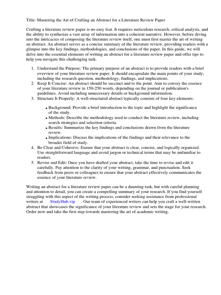 How to Write an Abstract for a Literature Review Paper | PDF | Abstract ... How to Write an Abstract for a Literature Review Paper | PDF | Abstract ...