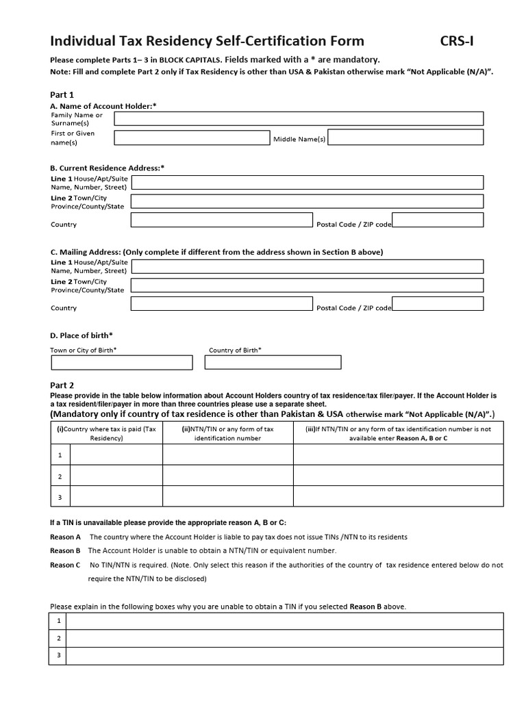CRS-I Form | Download Free PDF | Taxes | Government Finances