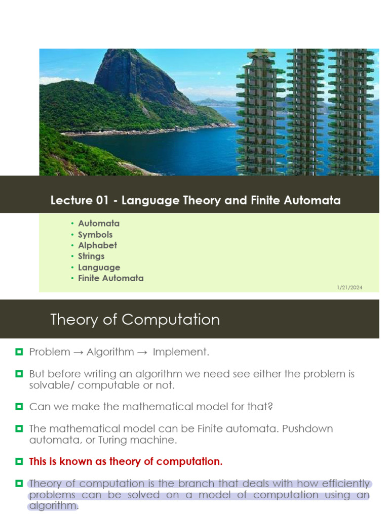 Lecture 01 Introduction To Lt And Fa 2024 Pdf Theory Of Computation Automata Theory