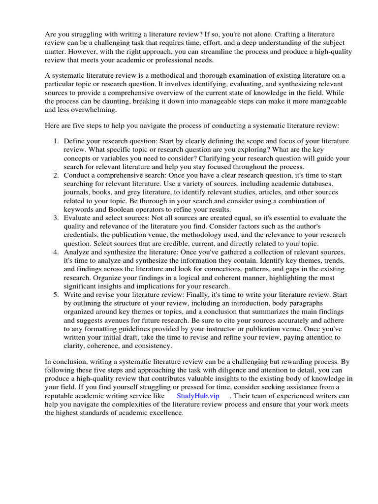 5 Steps in A Systematic Literature Review | PDF | Systematic Review ... 5 Steps in A Systematic Literature Review | PDF | Systematic Review ...