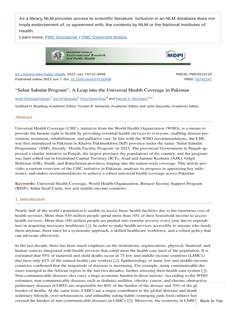 "Sehat Sahulat Program" - A Leap Into The Universal Health Covera ...