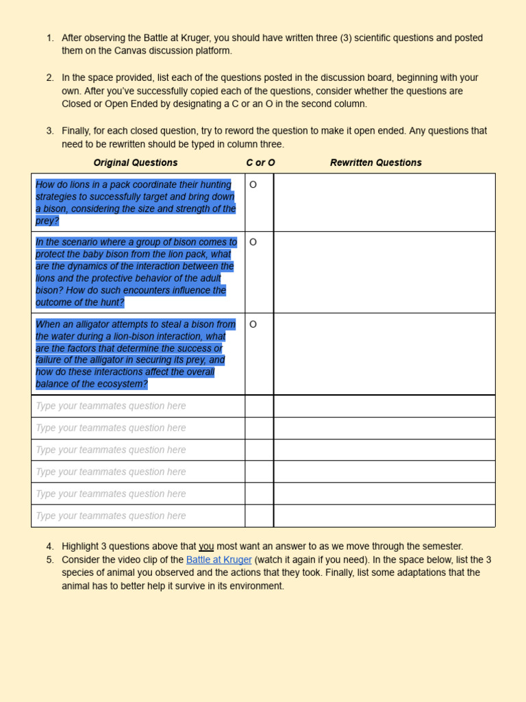 Questioning Form - Africa | Download Free PDF | Lion | Predation